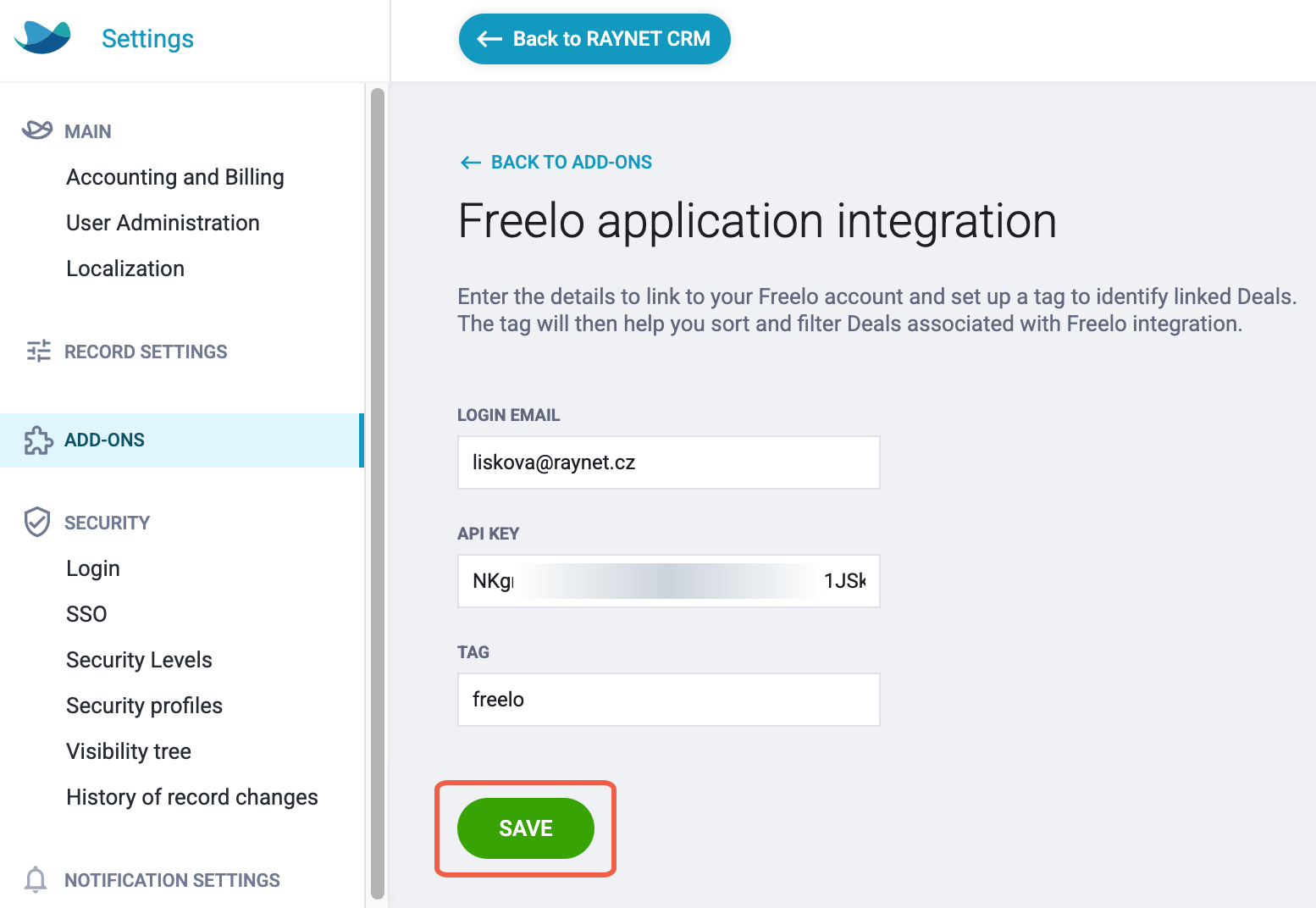 Integration with Freelo application – Raynet CRM Basics and Tutorials