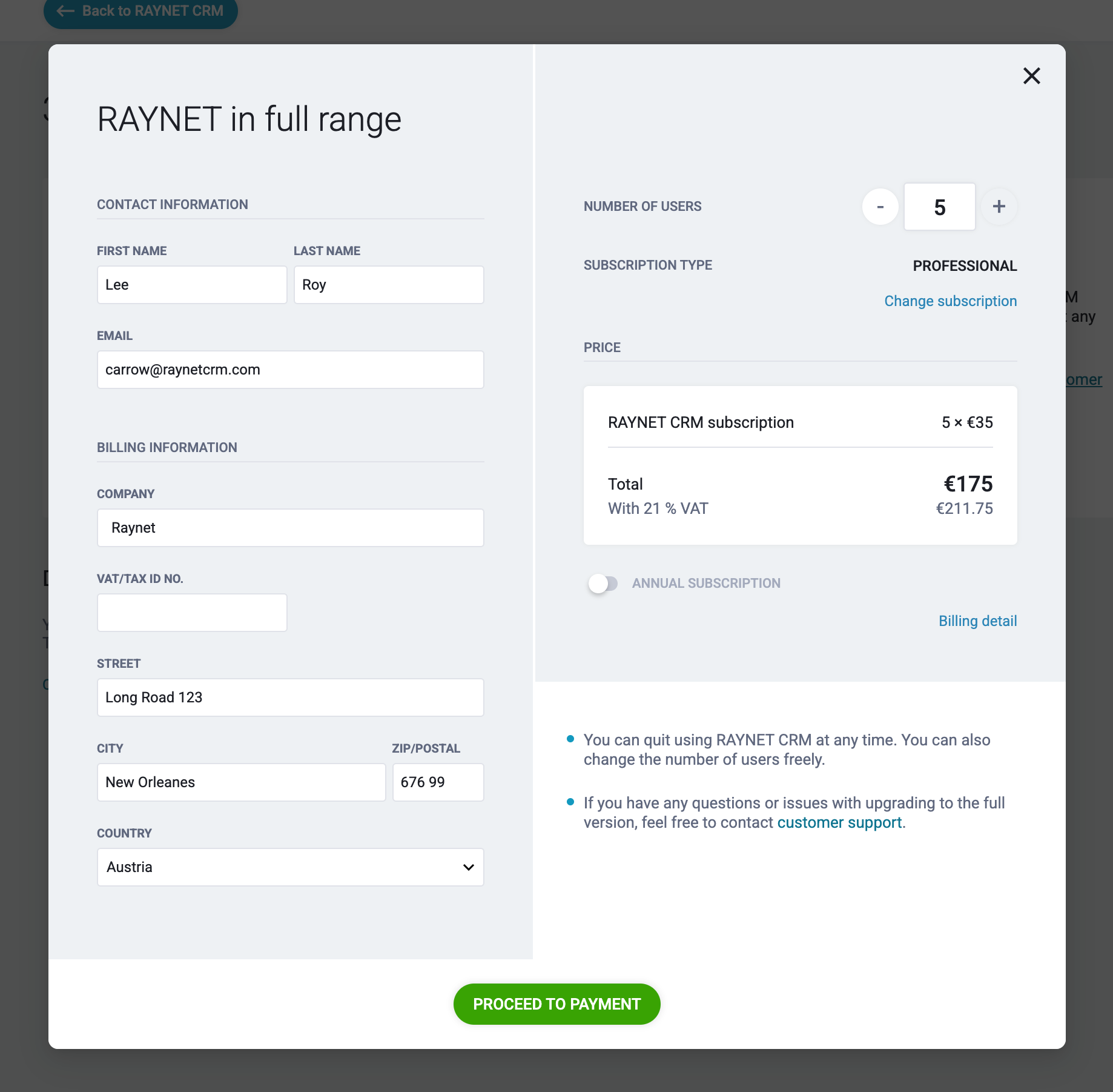 Jak przełączyć się na wersję płatną? – Raynet CRM Baza wiedzy