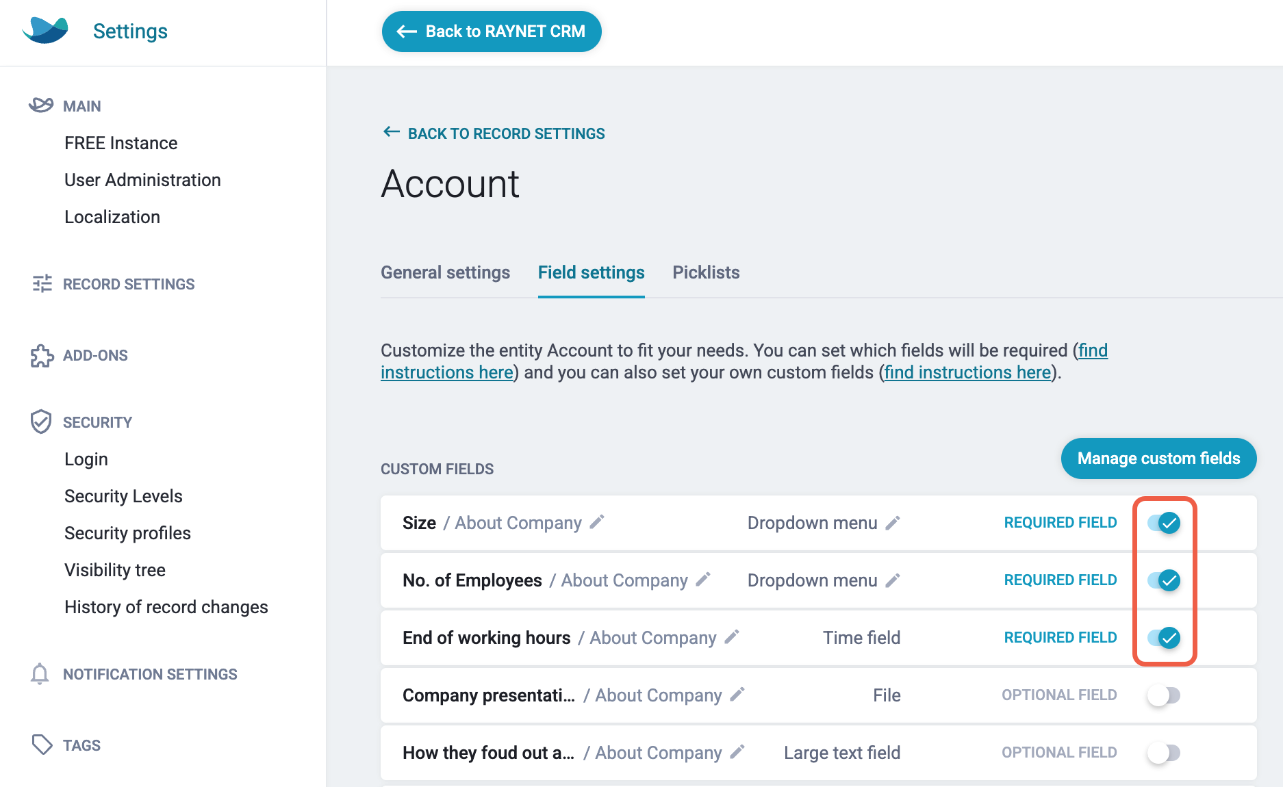 Maximum Number Of Required Fields Exceeded Start Plan Raynet Crm Basics And Tutorials